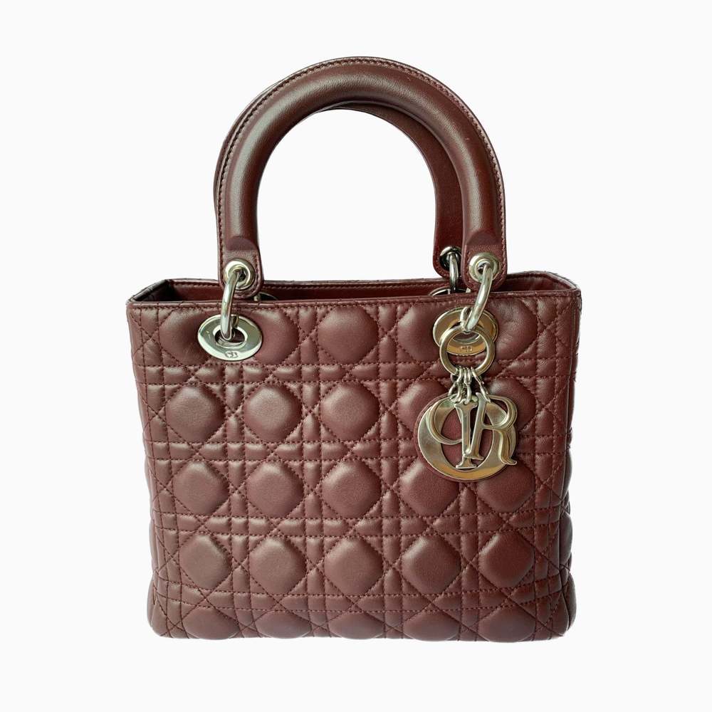 Lady Dior Medium Burgundy Cannage Lambskin Leather Wi… - Gem